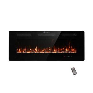 fodinghill 50" insert wall mounted electric fireplace, low-noise fireplace heater mantel features a touch screen, timer, adjustable flame color, 700w / 1400w