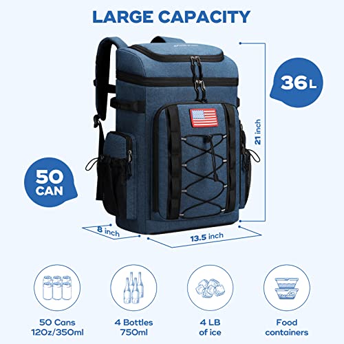 Maelstrom Cooler Backpack,50 Can Insulated Soft Backpack Cooler,Portable Lightweight Leakproof Cooler Bag,Large Capacity Beach Cooler,Waterproof Lunch Backpack for Men Women-Blue