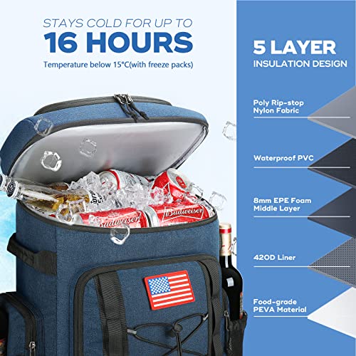 Maelstrom Cooler Backpack,50 Can Insulated Soft Backpack Cooler,Portable Lightweight Leakproof Cooler Bag,Large Capacity Beach Cooler,Waterproof Lunch Backpack for Men Women-Blue