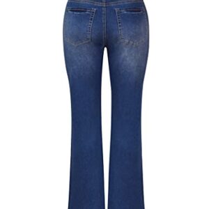 Akivide Womens Button Fly Stretchy Skinny Mid Waist Bootcut Jeans Flared Bell Bottom Demin Pants Deep Blue