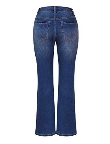 Akivide Womens Button Fly Stretchy Skinny Mid Waist Bootcut Jeans Flared Bell Bottom Demin Pants Deep Blue