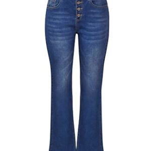 Akivide Womens Button Fly Stretchy Skinny Mid Waist Bootcut Jeans Flared Bell Bottom Demin Pants Deep Blue