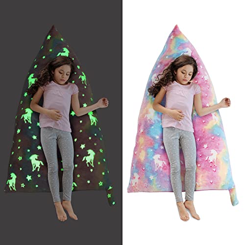 HOMBYS Glow in The Dark Bean Bag Chairs for Kids,Extra Large Beanbag Cover for Stuffed Animals Storage,Plush Toys Holder and Organizer-Premium Flannel Without Filling