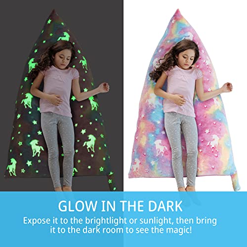 HOMBYS Glow in The Dark Bean Bag Chairs for Kids,Extra Large Beanbag Cover for Stuffed Animals Storage,Plush Toys Holder and Organizer-Premium Flannel Without Filling