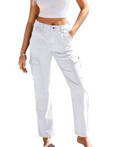 grapent jeans for women cargo pants women high waist women pants trendy boyfriend jeans for women baggy cargo pants women’s casual full-length loose pants outfits color brilliant white size 4