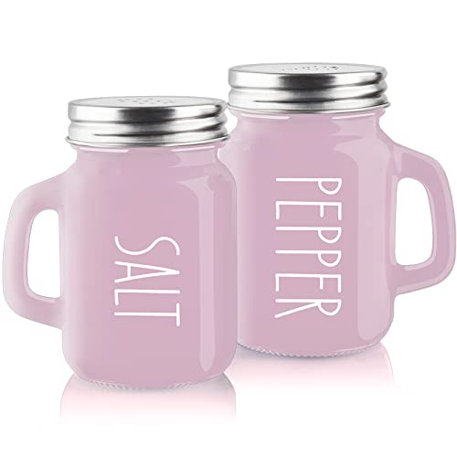 Pink Salt and Pepper Shakers Set, Bivvclaz 4 oz Glass Pink Salt Pepper Shaker Set with Stainless Steel Lid, Pink Kitchen Decor and Accessories for Home Restaurants Wedding