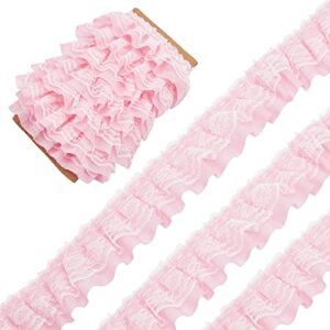 gorgecraft 11 yards pink double-layer pleated chiffon lace trim 5cm wide 2-layer gathered ruffle trim edging tulle trimmings fabric ribbon for home diy sewing crafts costume pillowcase embellishments