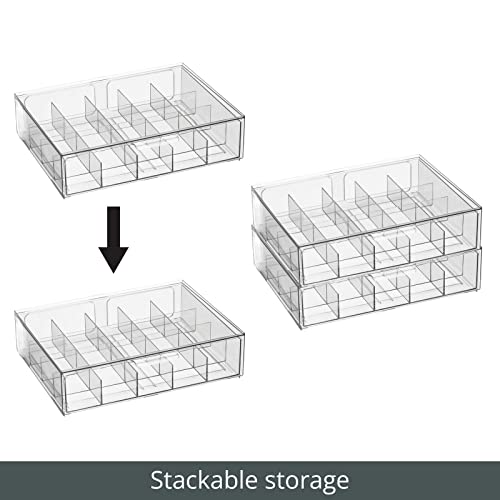 mDesign Divided Plastic Tea Organizer Bin with Drawer - Stackable Tea Bag Holder for Kitchen, Pantry, and Cabinet - Caddy with Small Dividers - 20 Sections - Lumiere Collection - 2 Pack - Clear