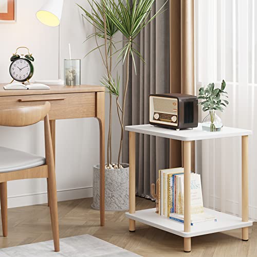 Fixwal Rack Wooden Nightstand Side Table 2-Tier Tall End Table with Storage White Bedside Table for Living Room Bedroom Office No-Tool Assembly