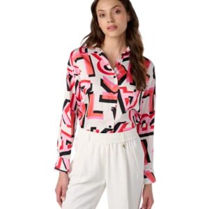 Karl Lagerfeld Paris Women's Logo Color Blouse, WHT Calypso CRL MLTI