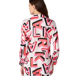 Karl Lagerfeld Paris Women's Logo Color Blouse, WHT Calypso CRL MLTI