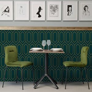 Safiyya Peel and Stick Wallpaper Gold and Dark Teal Green Wallpaper Geometric Contact Paper Textured Wallpaper Self Adhesive Removable Wallpaper for Walls Vinyl Roll 118"x17.3"