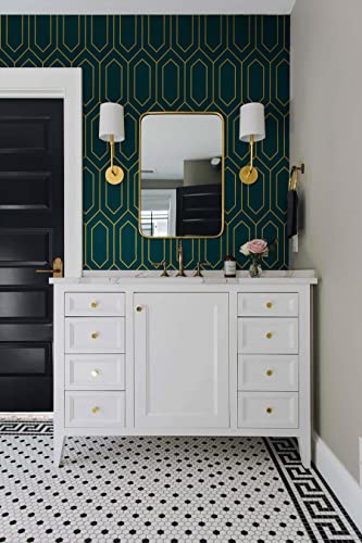 Safiyya Peel and Stick Wallpaper Gold and Dark Teal Green Wallpaper Geometric Contact Paper Textured Wallpaper Self Adhesive Removable Wallpaper for Walls Vinyl Roll 118"x17.3"