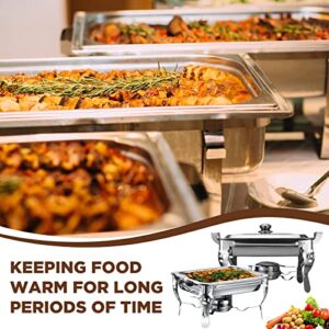 Riakrum 6 Pcs 5 Qt Chafing Dish Buffet Set Round and Rectangular Stainless Steel Chafer Complete Set Full Size Catering Chafer Warmer with Trays Pan Lid Folding Frame for Kitchen Party Banquet Dining