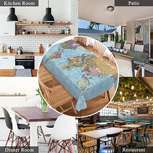 Swono World Map Rectangle Tablecloth Vintage Global Political Map Durable Table Cloth Dining Table Cover for Home Kitchen Restaurant Party Buffet Picnic, 50x72 Inch, Blue