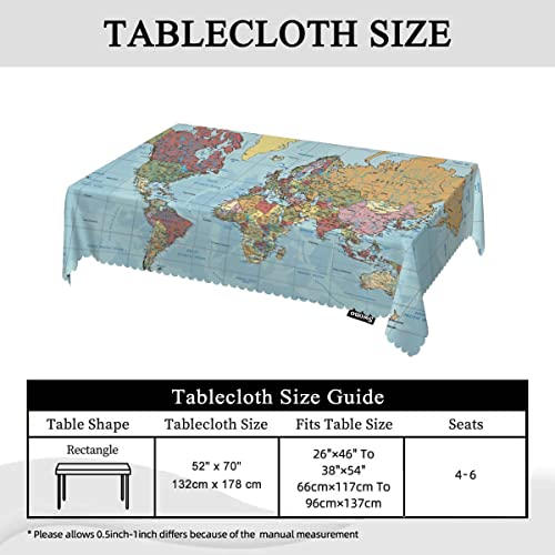 Swono World Map Rectangle Tablecloth Vintage Global Political Map Durable Table Cloth Dining Table Cover for Home Kitchen Restaurant Party Buffet Picnic, 50x72 Inch, Blue