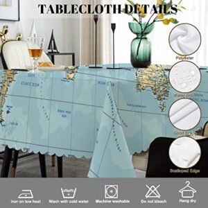 Swono World Map Rectangle Tablecloth Vintage Global Political Map Durable Table Cloth Dining Table Cover for Home Kitchen Restaurant Party Buffet Picnic, 50x72 Inch, Blue