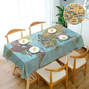 Swono World Map Rectangle Tablecloth Vintage Global Political Map Durable Table Cloth Dining Table Cover for Home Kitchen Restaurant Party Buffet Picnic, 50x72 Inch, Blue