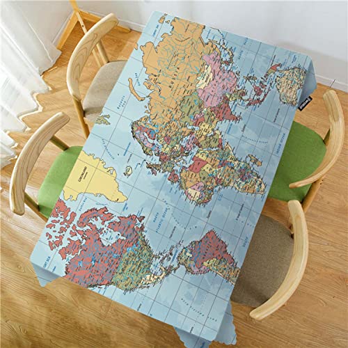 Swono World Map Rectangle Tablecloth Vintage Global Political Map Durable Table Cloth Dining Table Cover for Home Kitchen Restaurant Party Buffet Picnic, 50x72 Inch, Blue