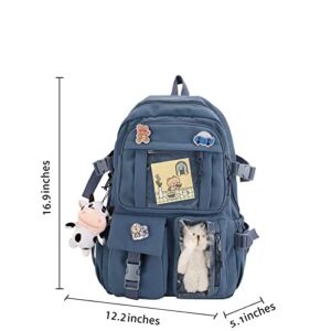 vfdgsaz Kawaii Backpack with Pin and Pendant，Cute Aesthetic Backpack ，Outdoor Sports Leisure Bag for Girls and Boys (blue,one size)