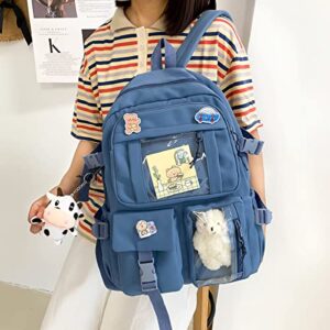 vfdgsaz Kawaii Backpack with Pin and Pendant，Cute Aesthetic Backpack ，Outdoor Sports Leisure Bag for Girls and Boys (blue,one size)