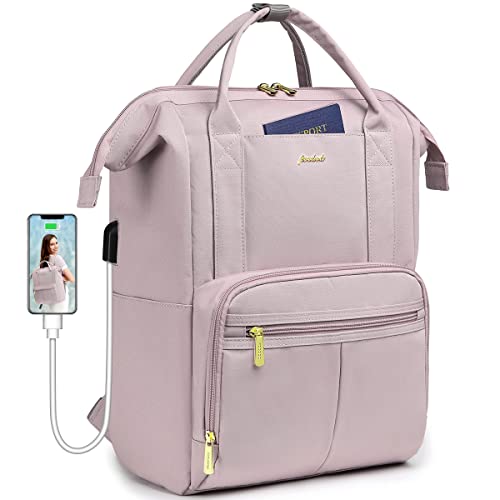 Focdod Laptop Backpack Women Work Bag - 15.6 inch with Laptop Compartment Waterproof Professional Travel Backpack Purse with USB Charger for College Teacher Nurse Business Women Purple