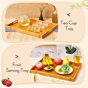 Geelin 4 Pcs Large Bamboo Serving Tray with Handles Rectangular Wooden Breakfast Tray Dinner Tray Decorative Coffee Tea Platter for Living Room Bedroom Kitchen Dinner Table Outdoors, 18 x 13 x 1.4 in