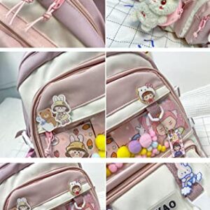 vfdgsaz Cute Kawaii Backpack with cute card plush pendant,Lovely Pastel Rucksack,Aesthetic backpack for girls and teens (black,one size)