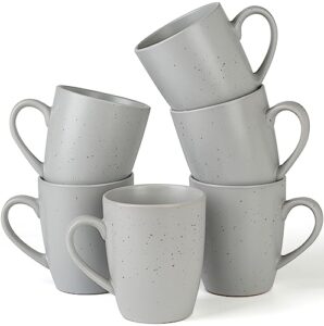 famiware coffee mug set of 6, 15oz large ceramic mug for men, women, speckle glazed mugs with handle for coffee, tea, milk, cocoa, cereal, light gray