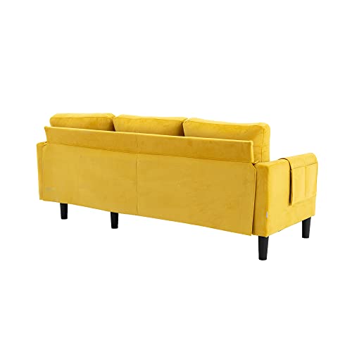 Olela Pull Out Sleeper Sofa Couch,Velvet Convertible Sofa Bed L Shape Sectional Sofa with Storage Chaise and Pocket for Living Room (Mustard)