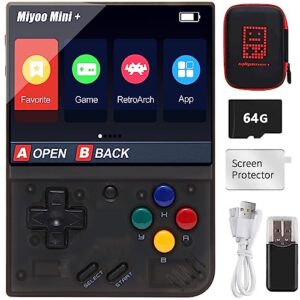 miyoo mini plus handheld game console with storage case, 3.5 inch ips 640x480 screen retro video game console with 64g tf card & 10000 classic games, support wifi hotspot mode matchmaking