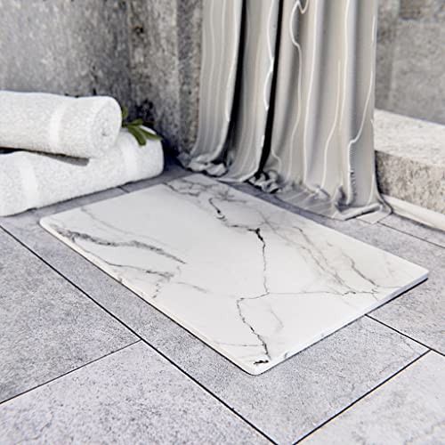 Nuelux Home Bath Stone Mat for Shower Diatomaceous Earth Bath Mat Stone Non-Slip Bath Mats for Bathroom Fast Drying Bath Mat Absorbent Diatomaceous Earth Bath Stone Mat Shower Mat Stone (White Marble)