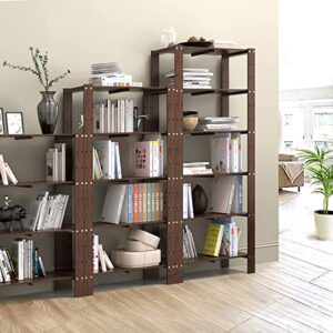 6-Tier Storage Shelving Unit, Wooden Bookshelf, Open Bookcase with Adjustable Storage Shelves, Bookcase for Office, Indoor Shelf for Home Décor, Books, Plants. Holds Up to 220 lb (Dark Brown)