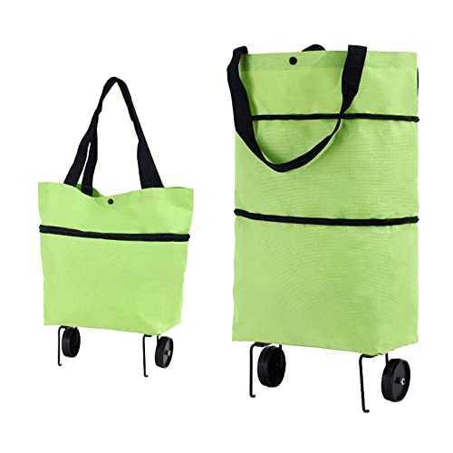 Household Foldable Shopping Bag with Wheels,Reusable Shopping Bags Grocery Bags Used for Picnic Trips to Buy Vegetables (Green)