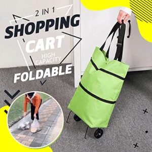 Household Foldable Shopping Bag with Wheels,Reusable Shopping Bags Grocery Bags Used for Picnic Trips to Buy Vegetables (Green)