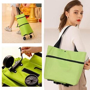 Household Foldable Shopping Bag with Wheels,Reusable Shopping Bags Grocery Bags Used for Picnic Trips to Buy Vegetables (Green)