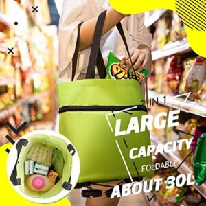 Household Foldable Shopping Bag with Wheels,Reusable Shopping Bags Grocery Bags Used for Picnic Trips to Buy Vegetables (Green)