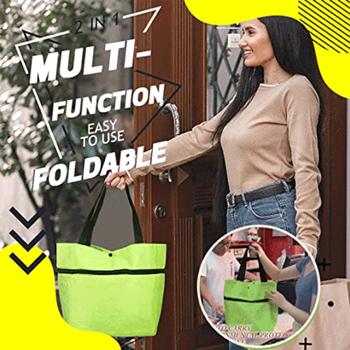 Household Foldable Shopping Bag with Wheels,Reusable Shopping Bags Grocery Bags Used for Picnic Trips to Buy Vegetables (Green)