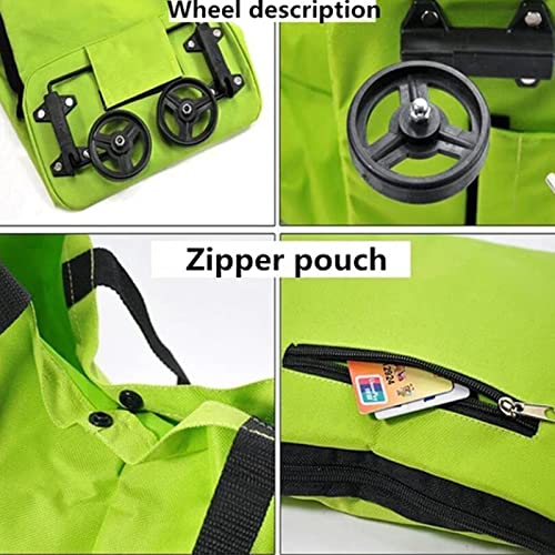 Household Foldable Shopping Bag with Wheels,Reusable Shopping Bags Grocery Bags Used for Picnic Trips to Buy Vegetables (Green)