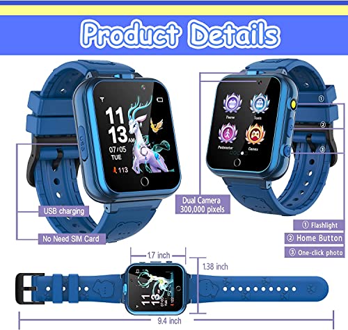 clleylise Kids Smart Watch Boys Girls,Smart Watch for Kids with 24 Games Alarm Clock Pedometer Music,Hd Camera Multifunction Touch Screen,Educational Gifts for Kids 3-14 Years Old