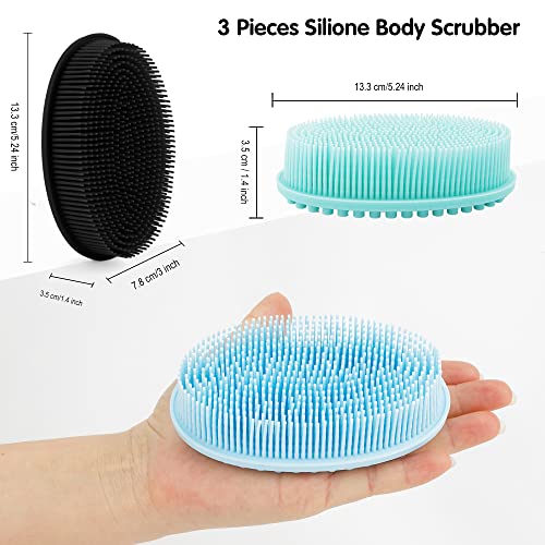 3 Pack Silicone Body Scrubber, Soft Silicone Loofah Exfoliating Body Scrubber, Silicone Body Brush Bath Shower Scrubber for Body, 2 in 1 Bath and Shampoo Wash Brush for Skin Exfoliation Men Women Kid