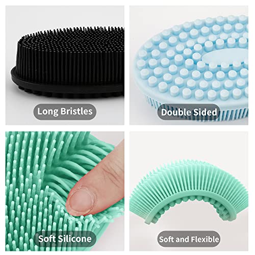 3 Pack Silicone Body Scrubber, Soft Silicone Loofah Exfoliating Body Scrubber, Silicone Body Brush Bath Shower Scrubber for Body, 2 in 1 Bath and Shampoo Wash Brush for Skin Exfoliation Men Women Kid