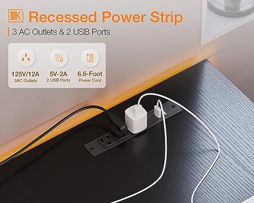 ODK 66" L Shaped Desk with Power Outlet and USB Charging Ports, Reversible L Shaped Computer Desk with Storage Shelves, Home Office Desk, Gaming Desk, Corner Desk, Black