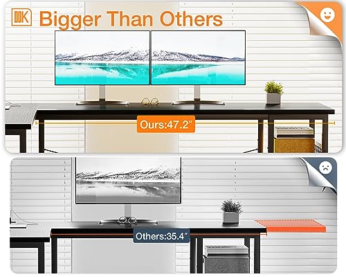 ODK 66" L Shaped Desk with Power Outlet and USB Charging Ports, Reversible L Shaped Computer Desk with Storage Shelves, Home Office Desk, Gaming Desk, Corner Desk, Black