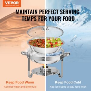 VEVOR Chafing Dish Buffet Set, 4 Qt 2 Pack, Stainless Steel Chafer w/ 2 Full Size Pans, Round Catering Warmer Server w/Vented Glass Lid Water Pan Stand Fuel Holder Hook Spoon, at Least 4 People Each