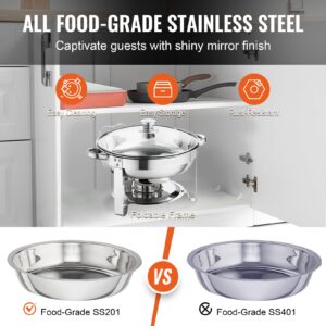 VEVOR Chafing Dish Buffet Set, 4 Qt 2 Pack, Stainless Steel Chafer w/ 2 Full Size Pans, Round Catering Warmer Server w/Vented Glass Lid Water Pan Stand Fuel Holder Hook Spoon, at Least 4 People Each