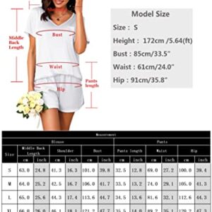 Litherday Women's Satin Pajama Set Silk Causal Short Sleeve Pj Shirt Lounge Shorts Sexy Pjs Soft V-Neck Sleepwear with Pockets White Medium