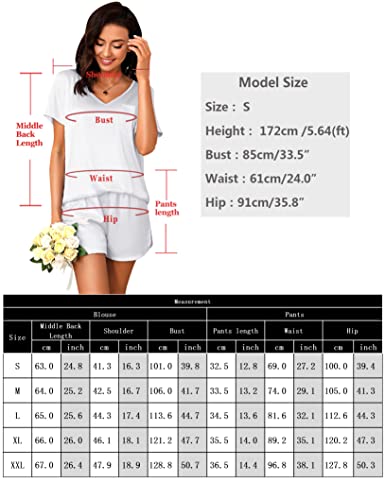 Litherday Women's Satin Pajama Set Silk Causal Short Sleeve Pj Shirt Lounge Shorts Sexy Pjs Soft V-Neck Sleepwear with Pockets White Medium