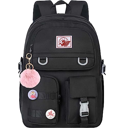 CCJPX Backpacks for Girls, 16 inch Elementary School Laptop Bag College Bookbag, Anti Theft Daypack for Teens Students Women - Black