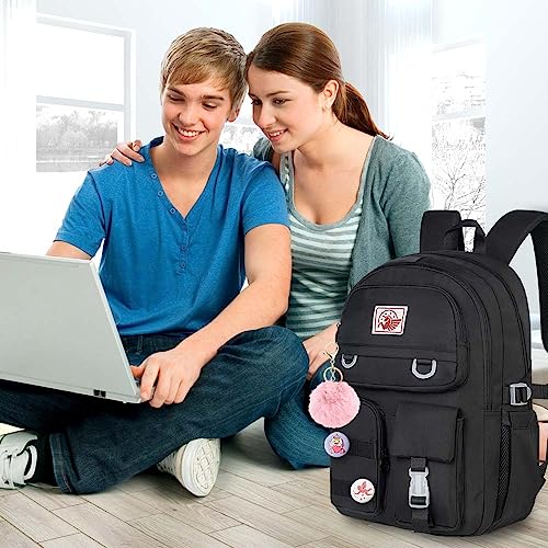 CCJPX Backpacks for Girls, 16 inch Elementary School Laptop Bag College Bookbag, Anti Theft Daypack for Teens Students Women - Black